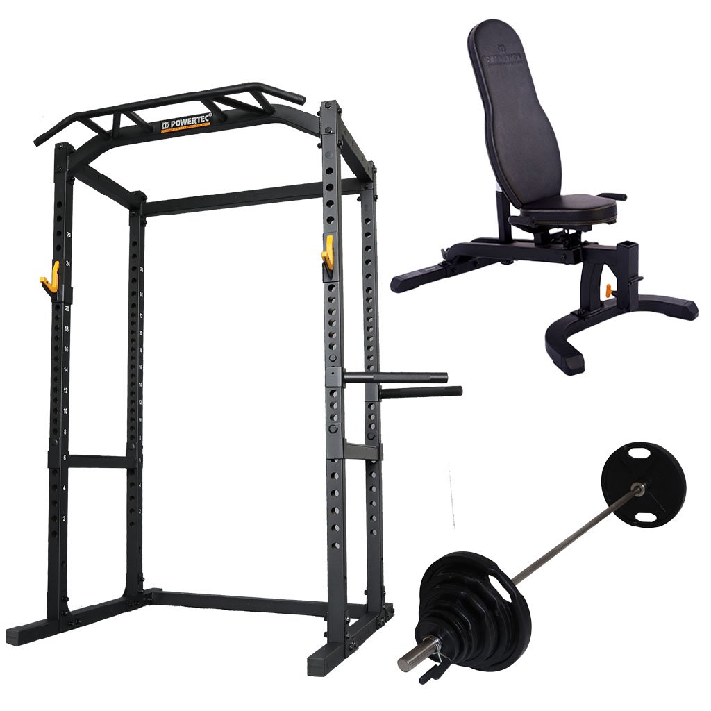 Køb Powertec Power Rack 125 kg. træningssæt m. Sort 50 mm her!